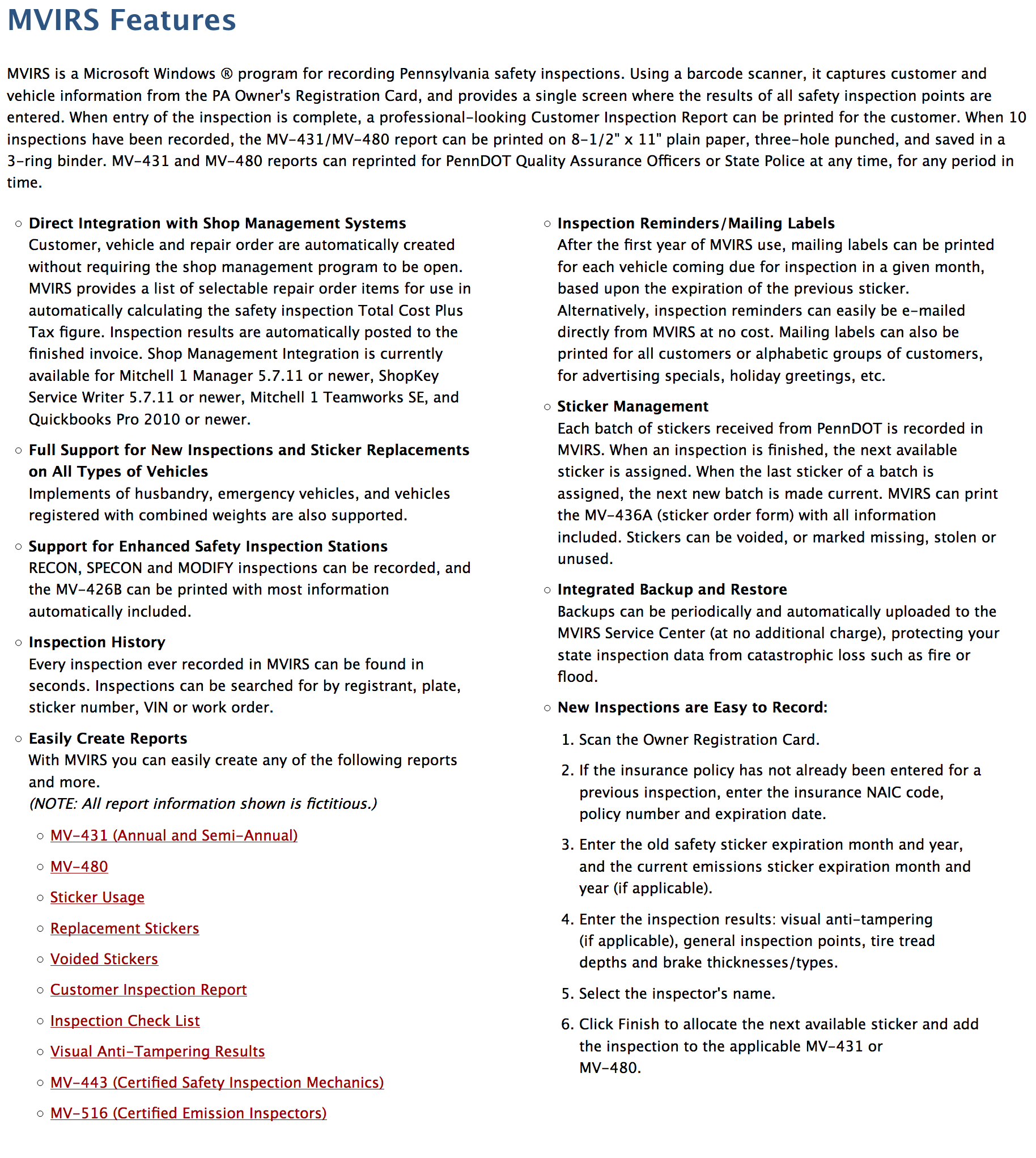 Motor Vehicle Inspection Reporting System